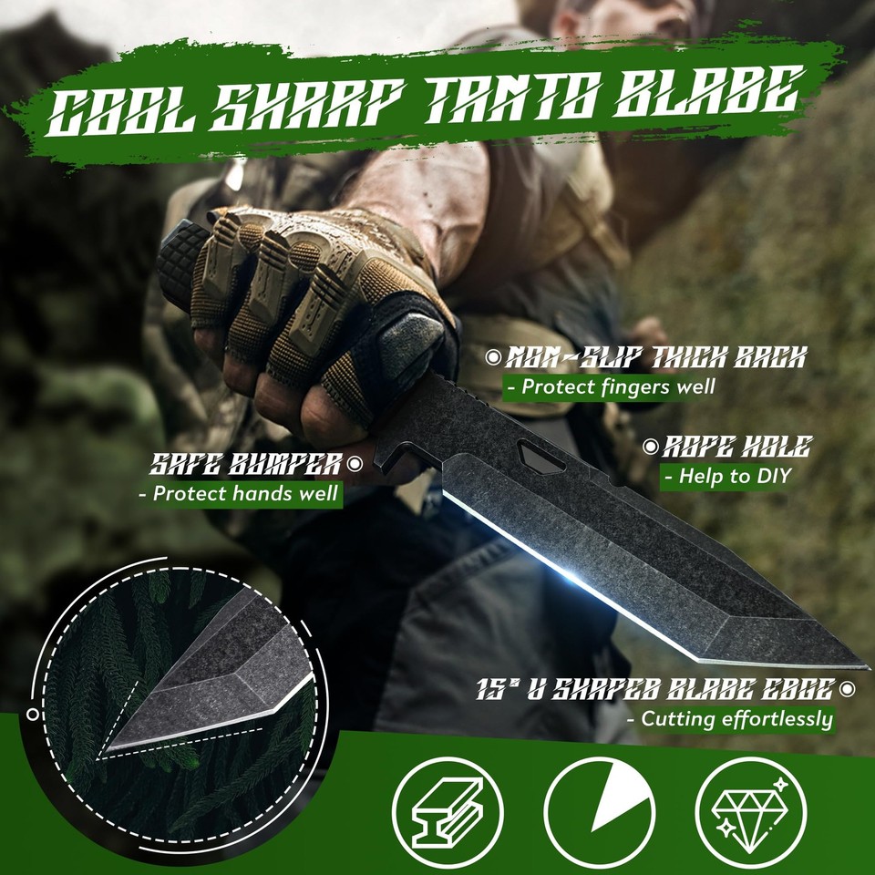 Tactical Knife Kydex - Outdoor Survival Knife with Sheath D2 Steel ...