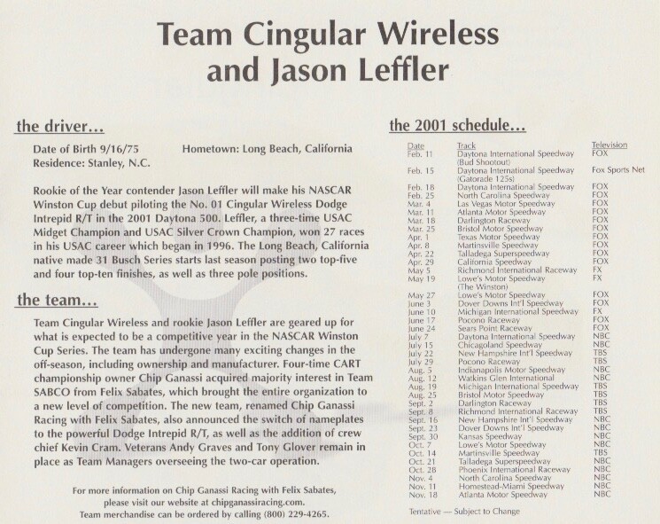 2001 Jason Leffler Cingular Dodge Intrepid R/T NASCAR Winston Cup Hero ...