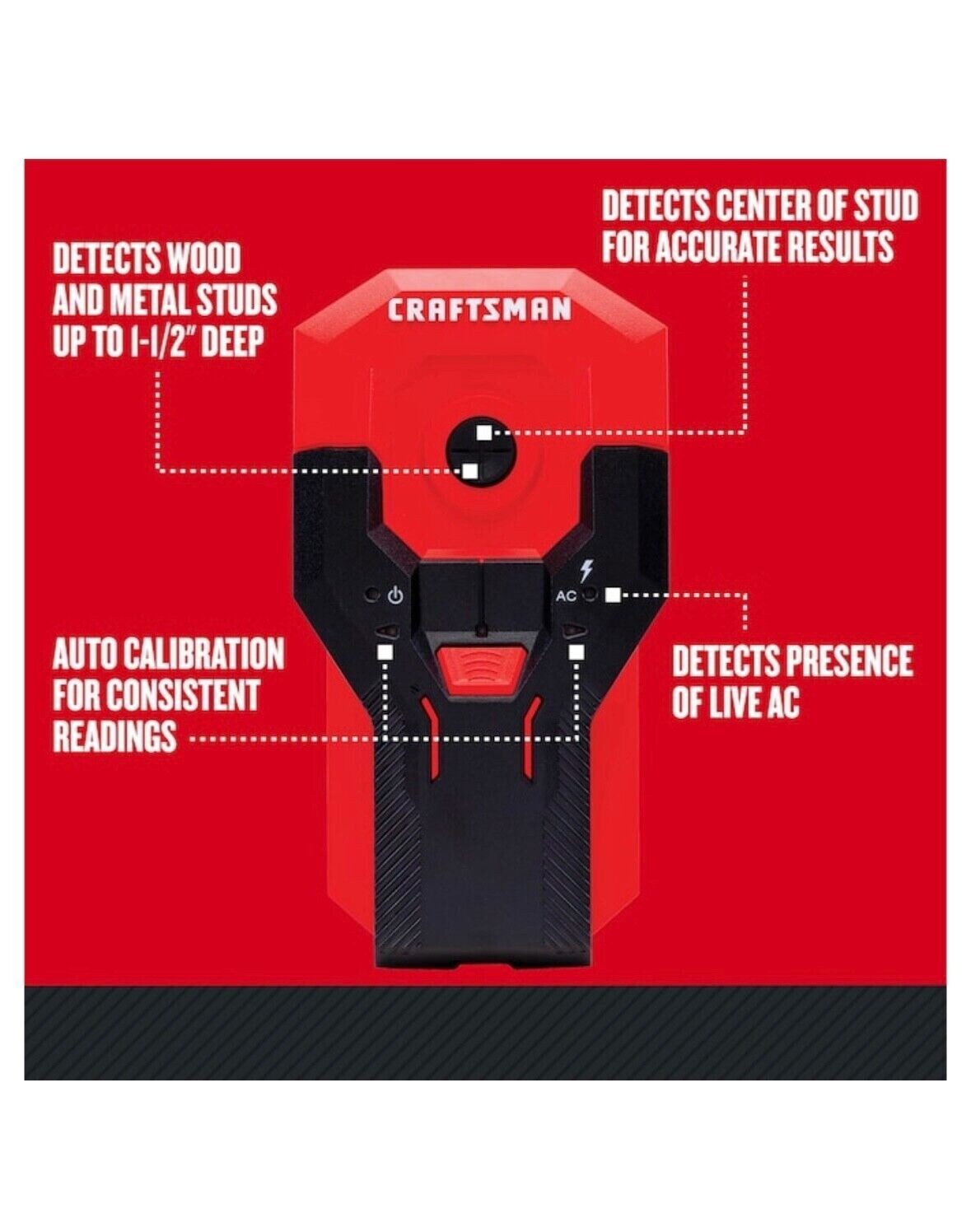 Craftsman Metal And Wood Stud Finder Sensor Tool, 0.75" Scan Depth, AC ...