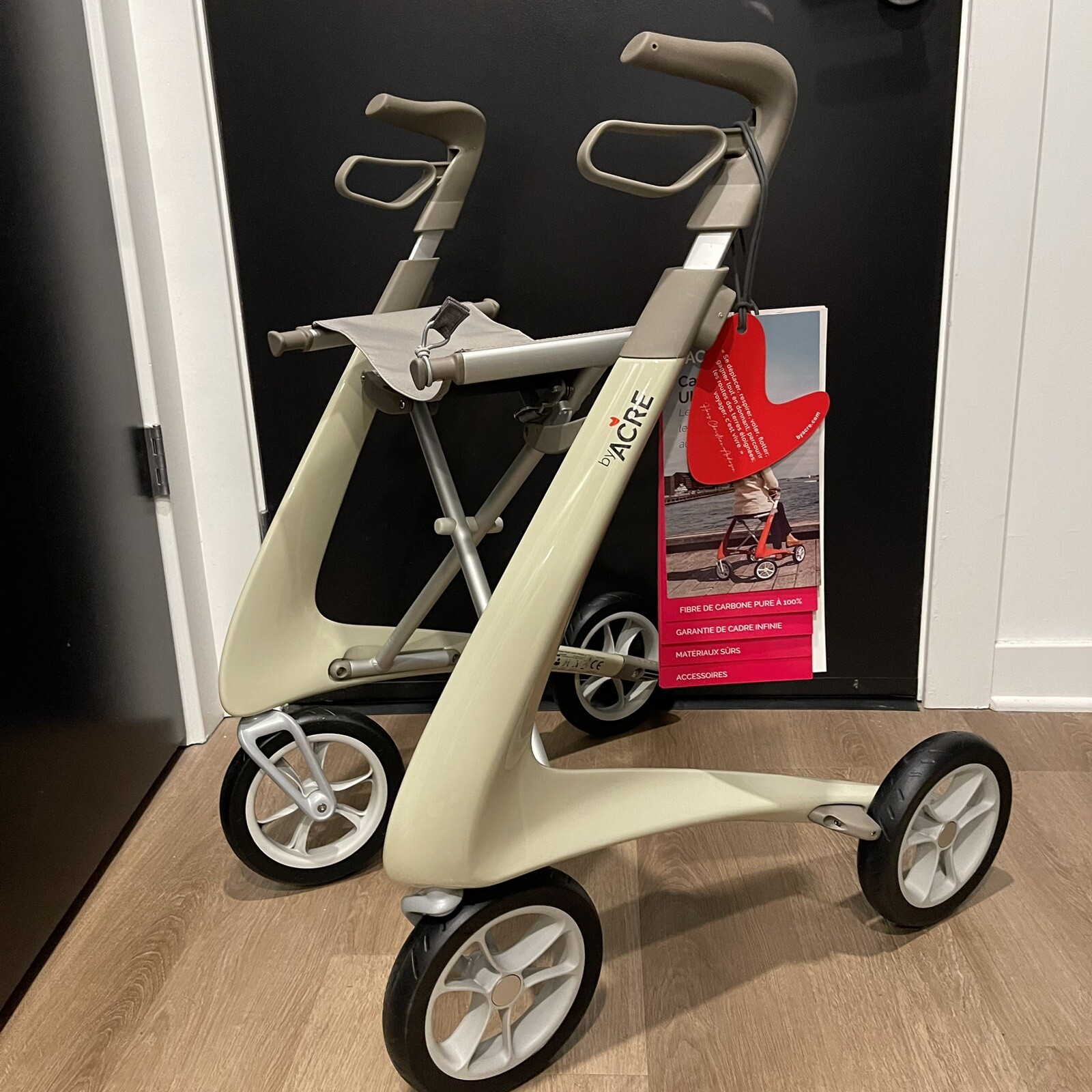 byACRE Carbon Ultralight Rollator Walker w/ Organizer Bag - White ...