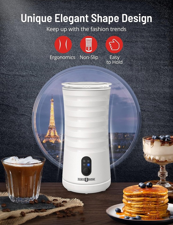 Paris Rhone Milk Frother 4in1, Hot & Cold Milk Steamer w/Temp Control ...