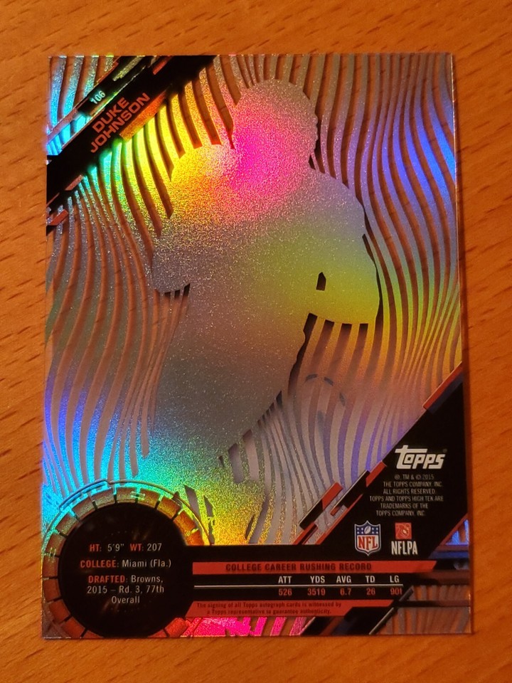 2015 Topps High Tek Autographs #106 Duke Johnson Miami Browns Rookie RB ...