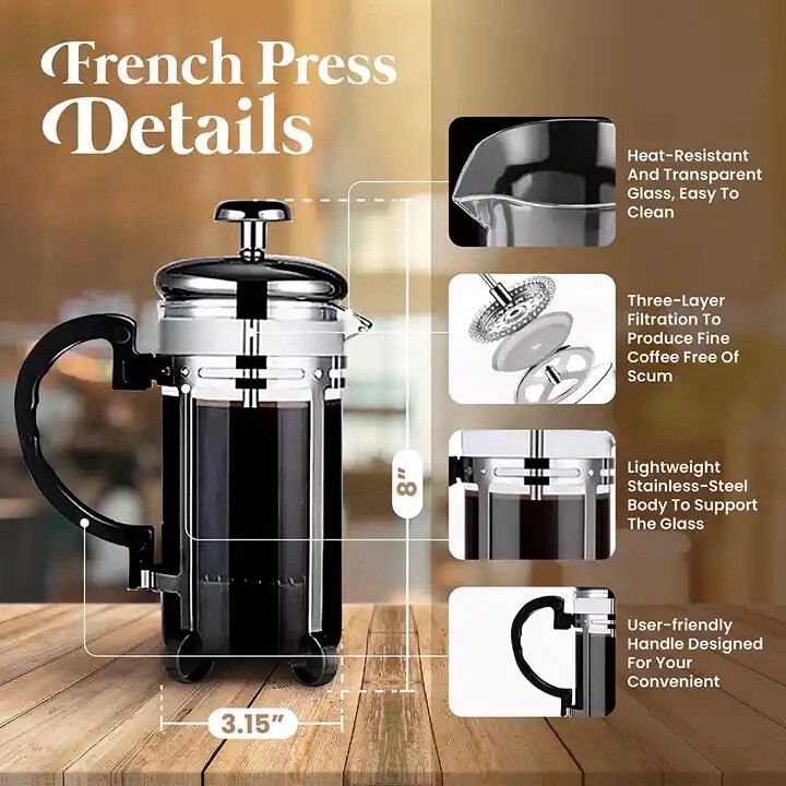 Home Cafe Wooden Manual Coffee with French Press Pot Grinder Antique ...