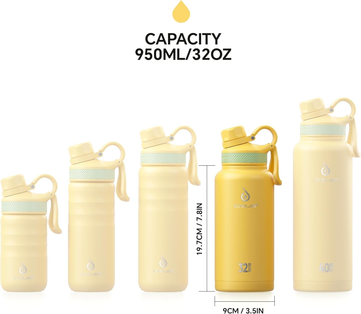 Vacuum Insulated Water Bottle, 32 oz Stainless Steel Bottles with Straw ...
