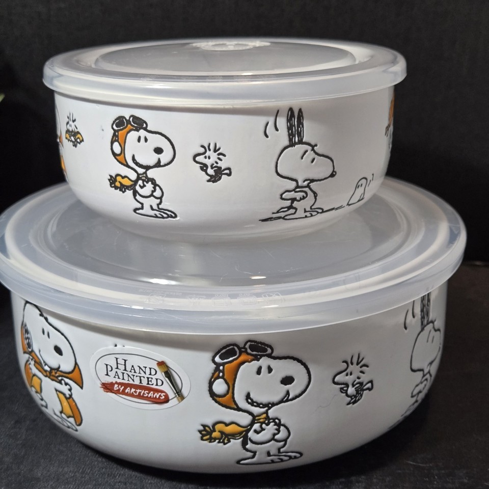 Peanuts Snoopy Pressure Lid Food Storage Small & Large Set 2 Containers ...