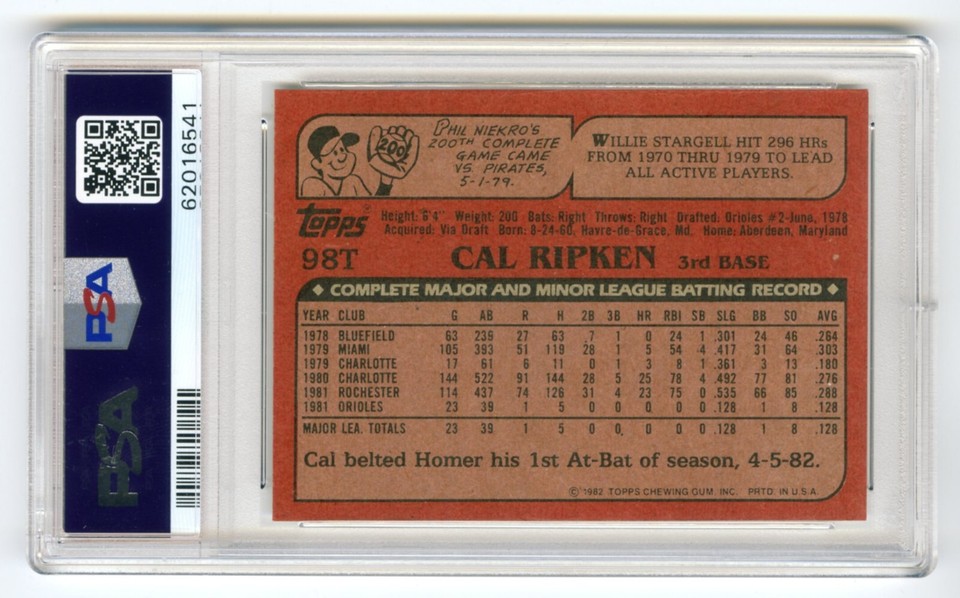 CAL RIPKEN JR~1982 TOPPS TRADED PSA-8 NM-MT HOT WELL-CENTERED ROOKIE RC ...