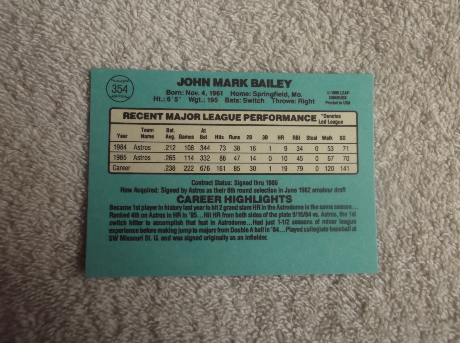 Leaf-Donruss 1986 / MLB "MARK BAILEY" #354 Houston Astros Trading Card ...