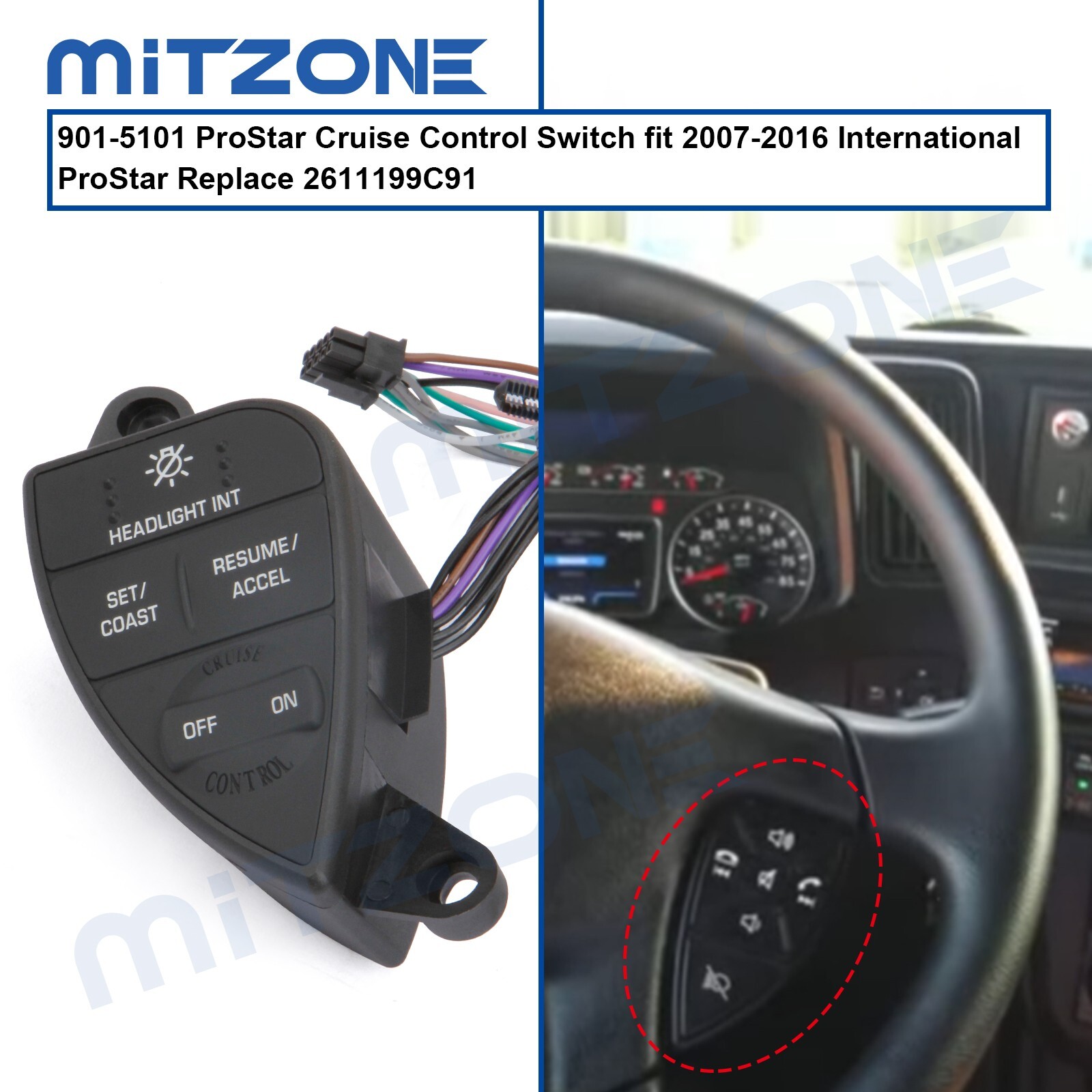 901-5101 Cruise Control Switch for 2007-2016 International ProStar ...
