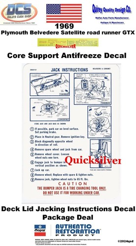1969 road runner GTX Jacking Instructions and Antifreeze Decal Set ...