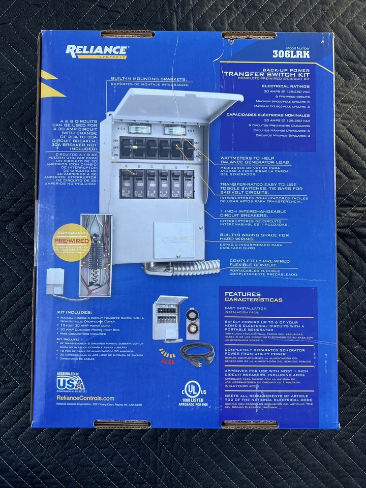 Reliance 8000-Watt 6-Circuit 30A Generator Transfer Switch Kit 306LRK ...