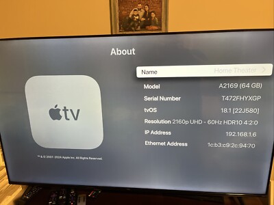 Apple TV 4K A2169 64GB (2nd Gen 4K) Media Streamer BLACK- MINT ...