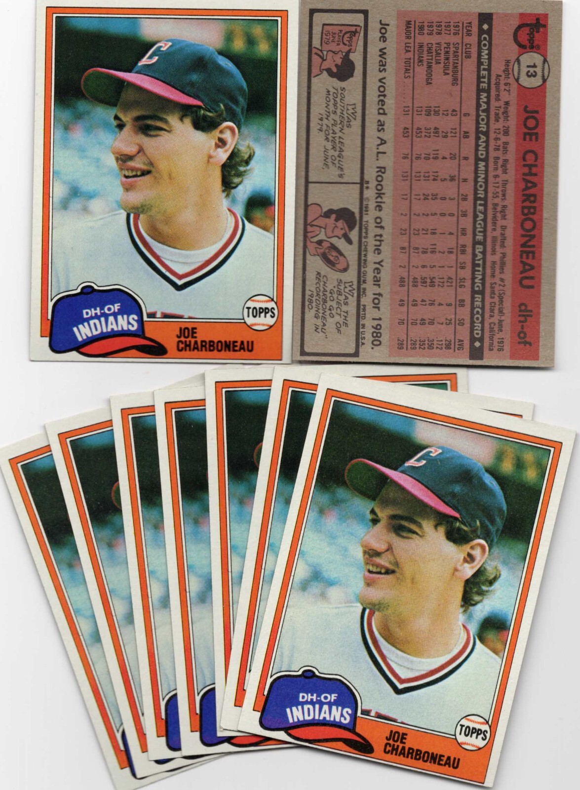 Joe Charboneau RC rookie card, 1981 Topps #13, Cleveland Indians, 1980 ...