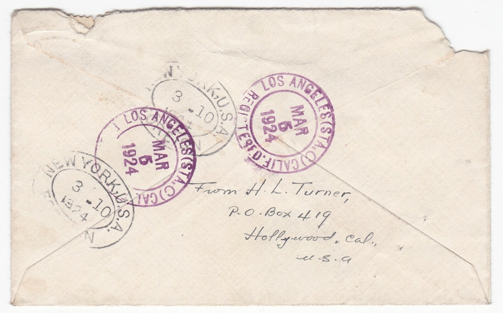 1924 LA / NY / London REGISTERED COVER #70987 - REC'D Stamp by AIR ...