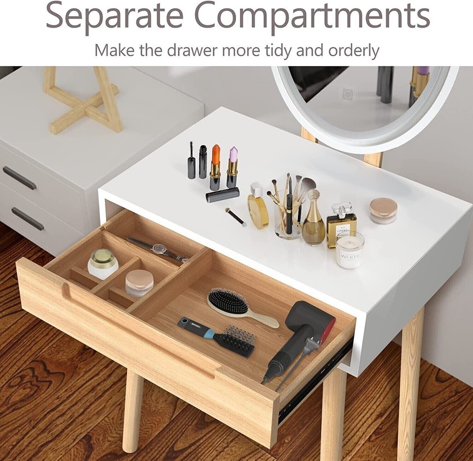 Vanity Desk Make Up Dressing Table Set w/ LED Lighted Mirror Stool ...