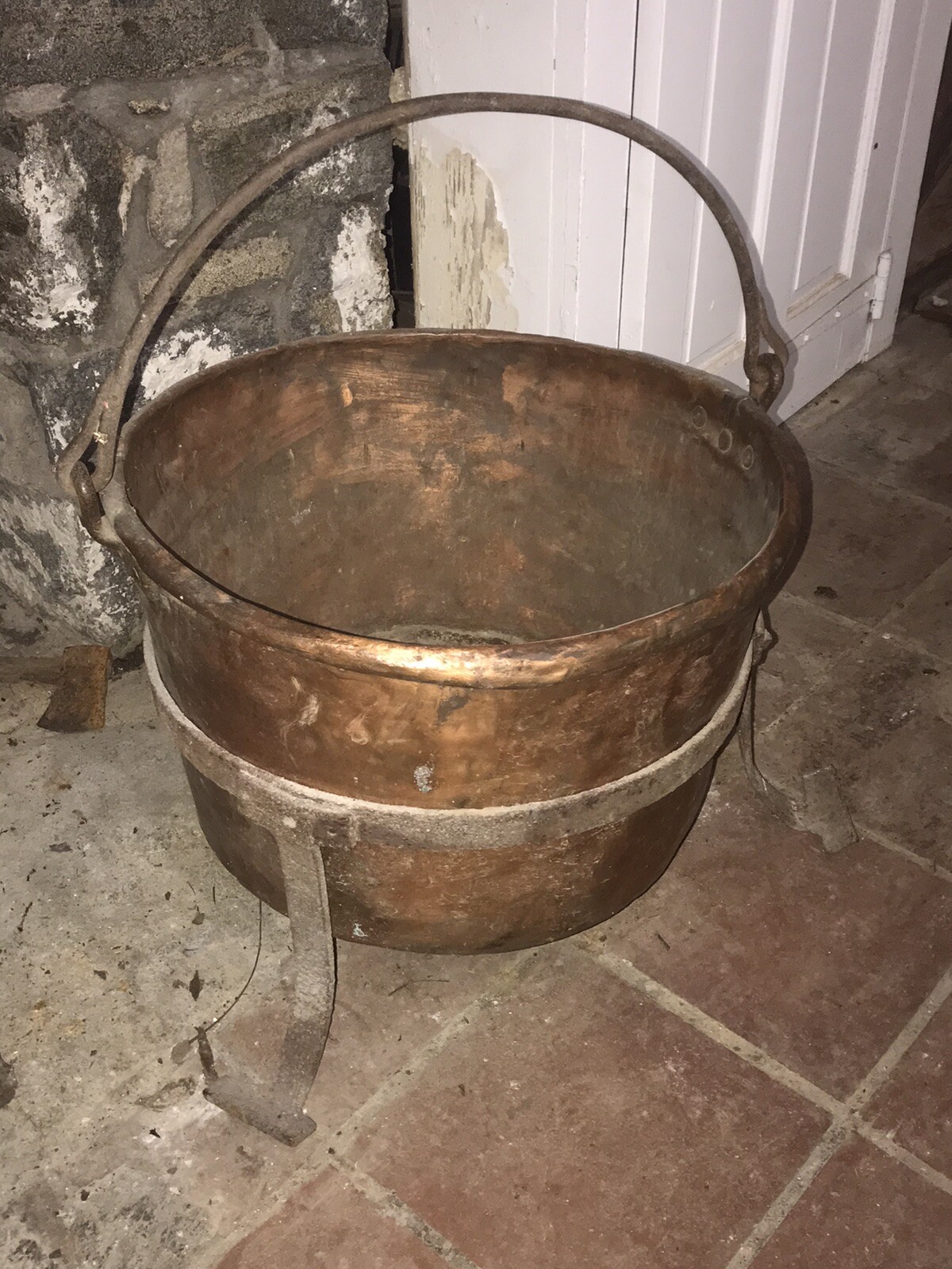 Very Large Apple Butter Kettle Hand Hammered Copper Cauldron with Iron ...