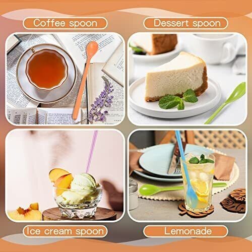 8 Pcs Iced Tea Spoons Long Plastic Ice Handle Spoon Colorful Teaspoons ...