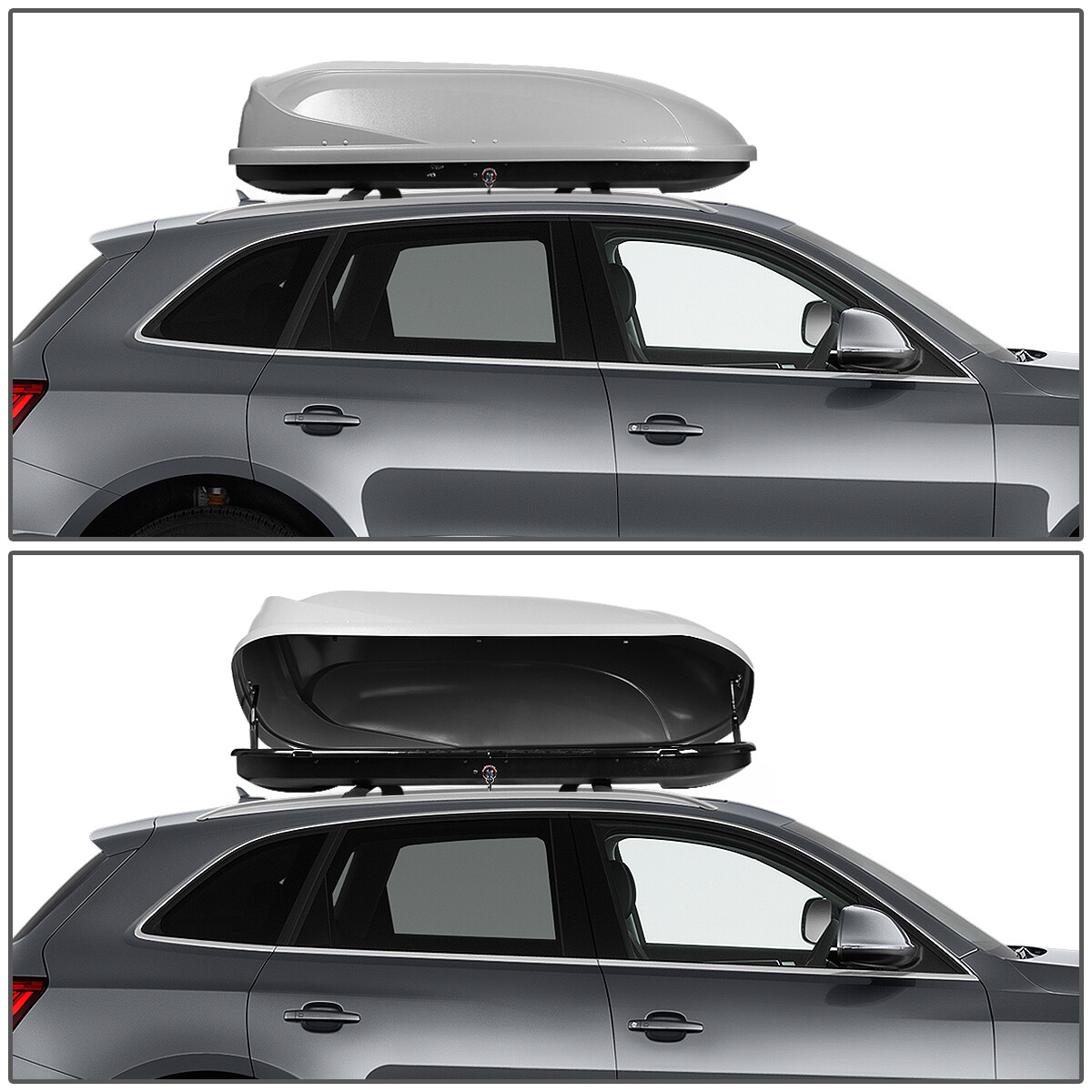 Fit 09-16 Audi Q5 Pair Aluminum Roof Top Rail Cross Bar+Cargo Box Grey ...