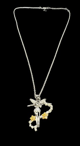 Necklace Disney Tinker Bell Clear And Orange Rhinestone Silver Tone 3D ...