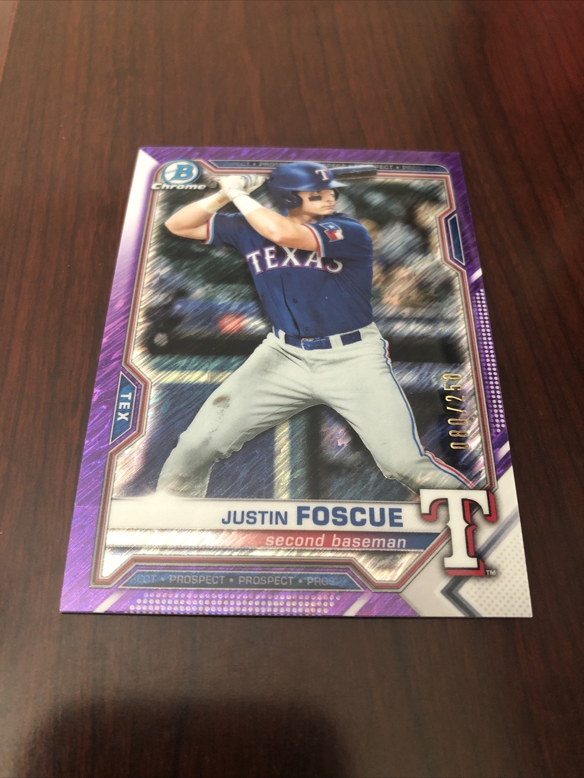 JUSTIN FOSCUE 2021 BOWMAN CHROME /250 PURPLE SHIMMER REFRACTOR BCP-242 ...