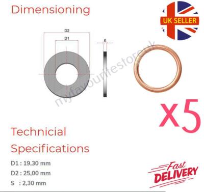 5 x M20 Copper Compression Washers - Metric Hollow Crush Washer Sump ...