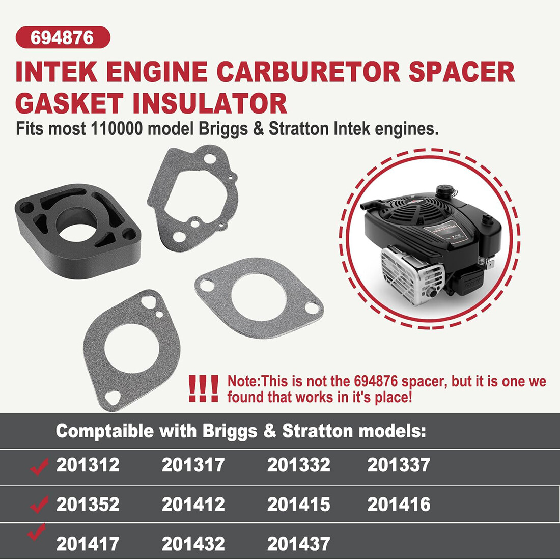 Replacement for Briggs Stratton Intek Engine Carburetor-Spacer ...