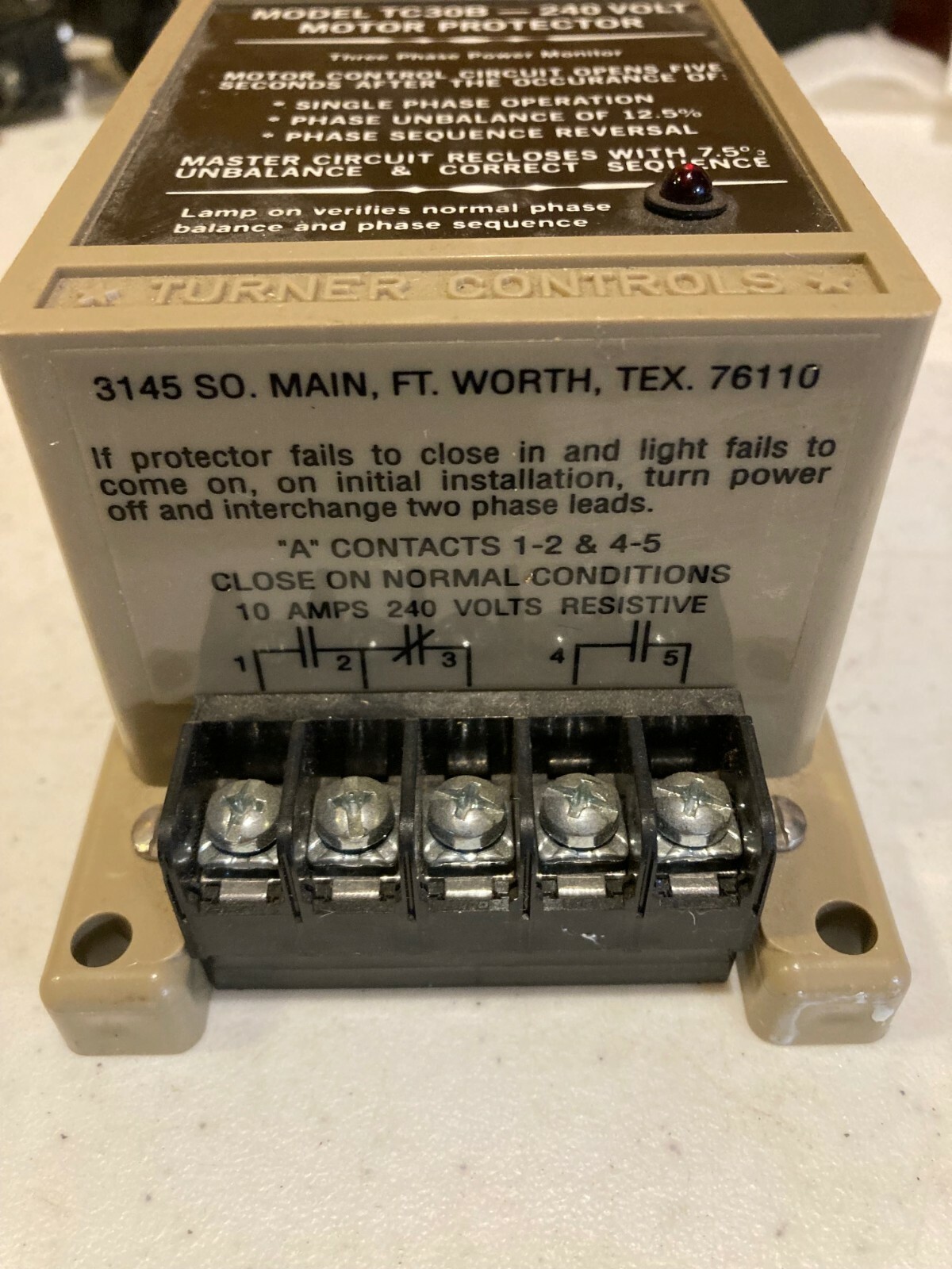 TURNER CONTROLS TC30B MOTOR PROTECTOR 240Volt (REDUCED) | eBay