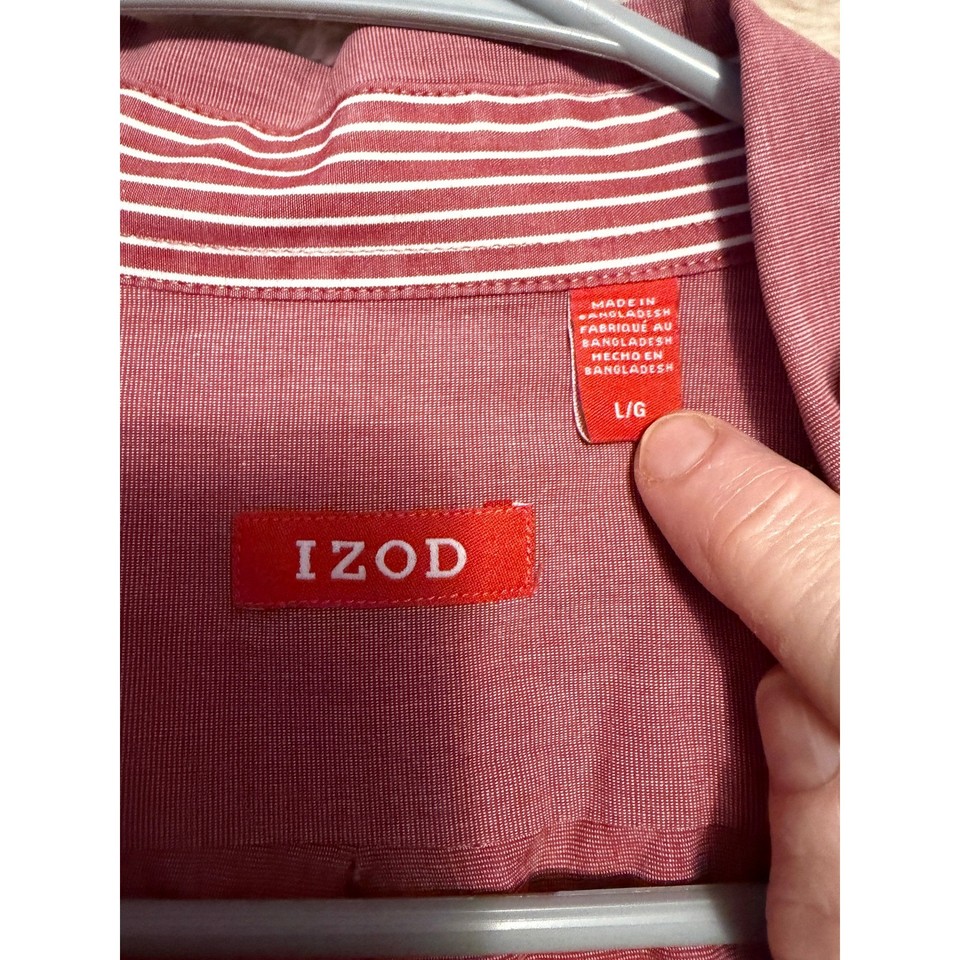 IZOD Mens Red Striped Cuff Button Down Shirt L/G | eBay