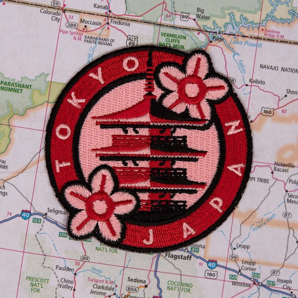 Tokyo Japan Patch Souvenir Iron On Travel Badge, Cherry Blossoms ...