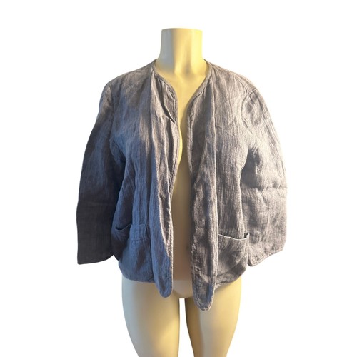 Women S Eileen Fisher Gray Open Front Linen Jacket Coat Boxy 3/4 Slv ...
