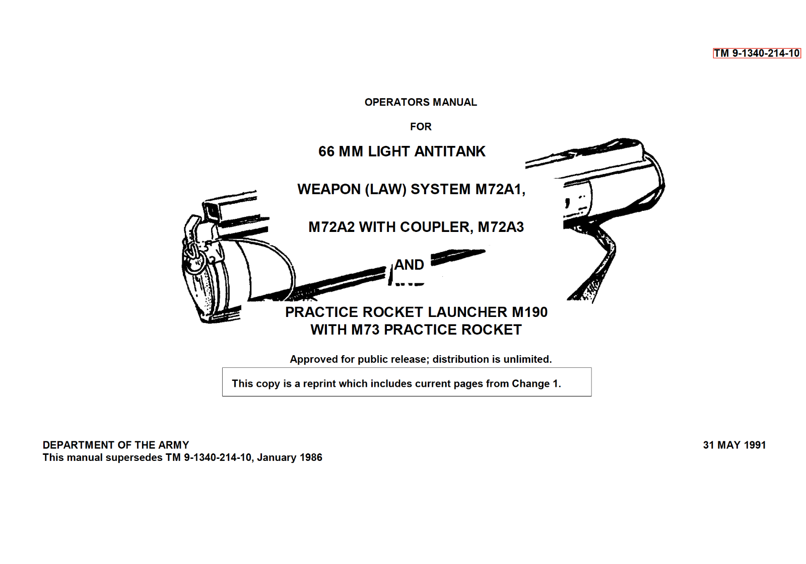 40 Page TM 9-1340-214-10 M72 M72A3 LAW LIGHT ANTITANK WEAPON Manual on ...