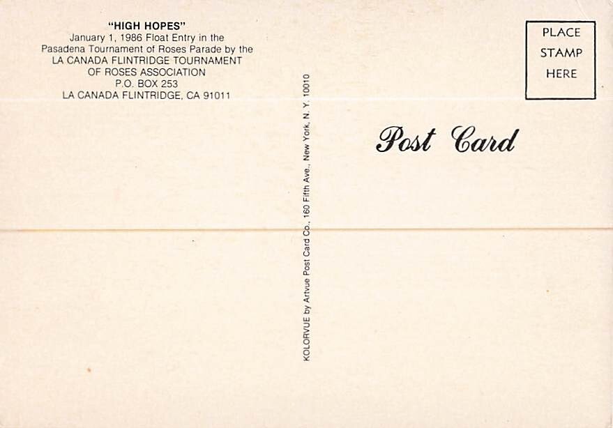 High Hopes Postcard Jan1, 1986 Tournament of Roses Parade Unposted | eBay