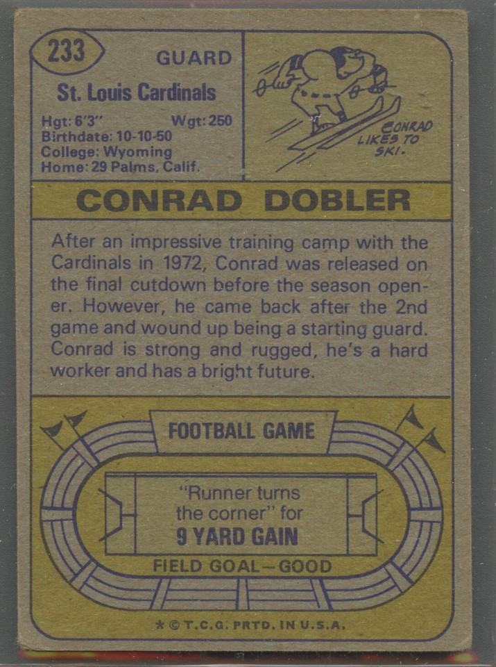1974 Topps #233 Conrad Dobler St. Louis Cardinals Rookie | eBay