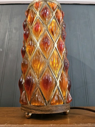 Vtg 1960s Lucite Amber Orange Diamond Cluster Retro Lamp Light MCM | eBay