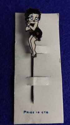 Vintage 1930's Enamel Betty Boop Comic Pinback Stick Pin w Original 10 ...