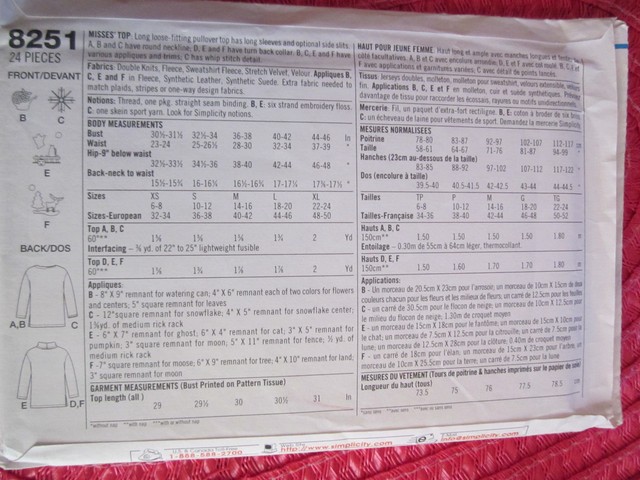 Simplicity Artworks 8251 Misses Top Size AA Xs-s-m Uncut Sewing Pattern ...