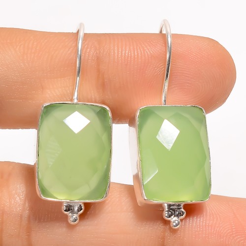 Natural Peru Chalcedony Gemstone 925 Silver Handmade Earrings 1.4" ARE ...
