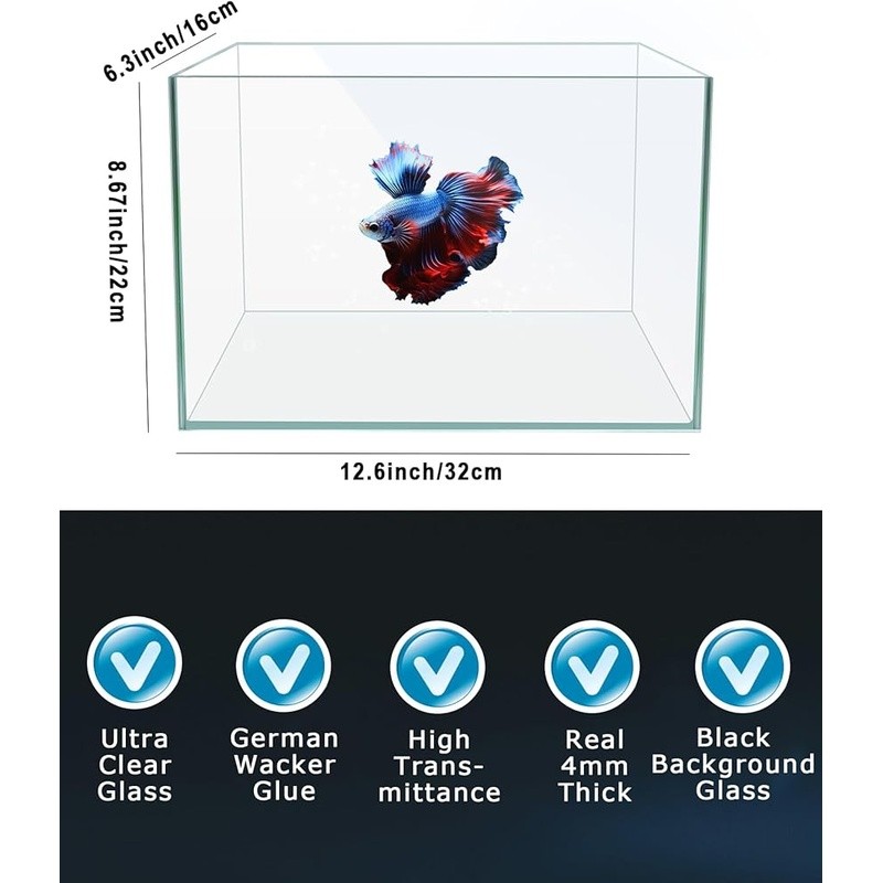3 Gallon Betta Fish Tank Nano Glass Aquarium W/ LED Light Filter ...
