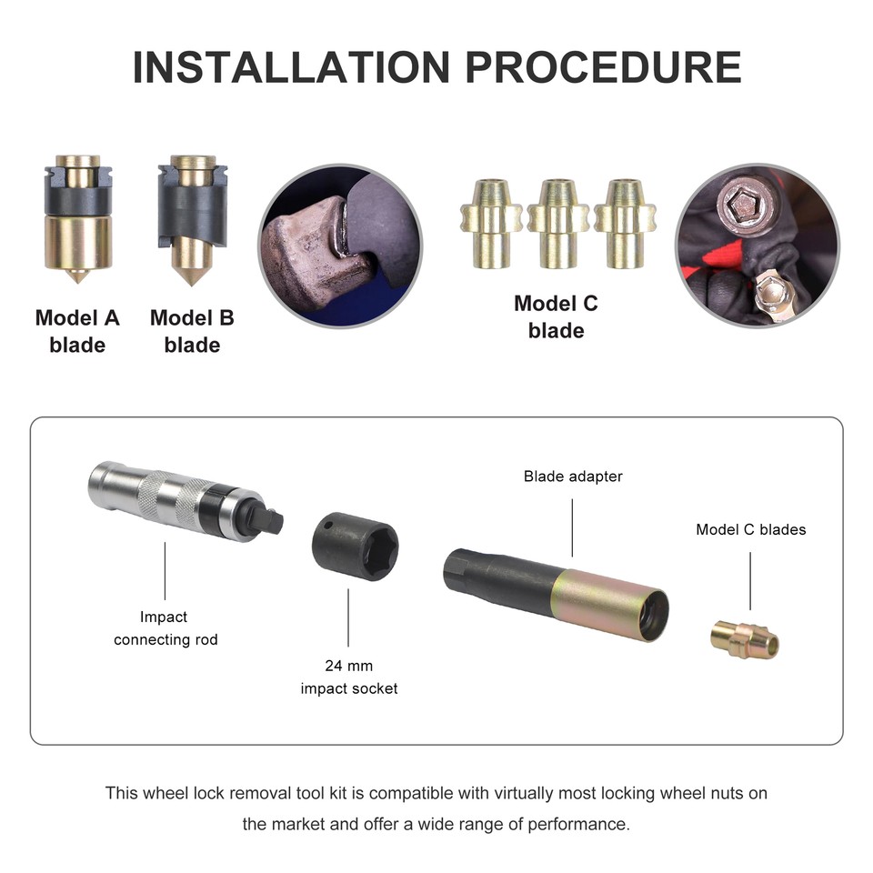 Universal Wheel Lock Removal kit, Locking Wheel Nut Key Replacement ...