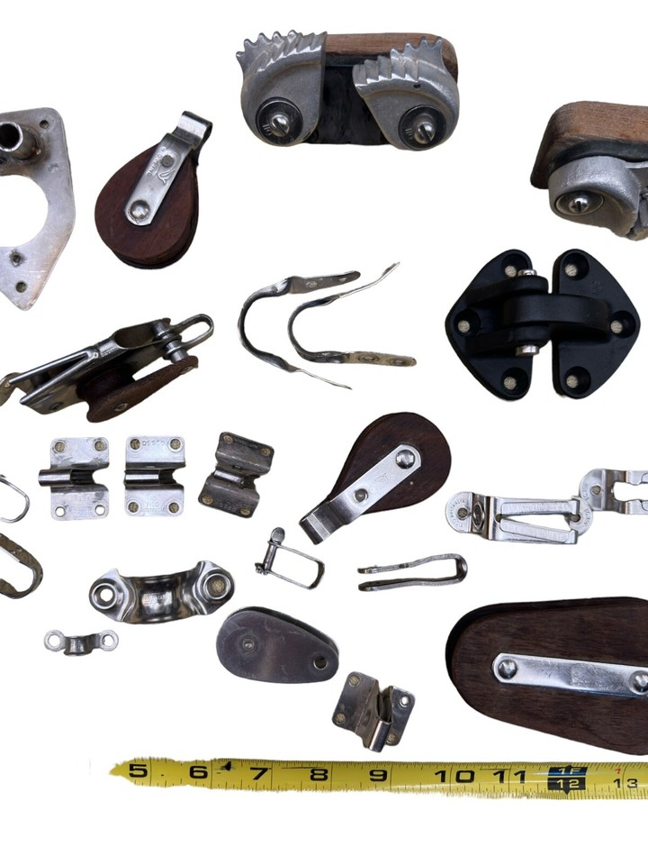 Lot SAILBOAT RIGGING HARDWARE, STAINLESS STEEL,Wood Pulley, FICO, W.C.M ...