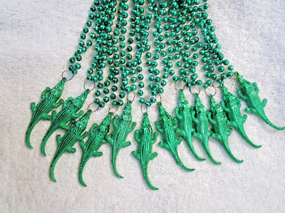 1 DOZEN (12) "GREEN ALLIGATOR" MARDI GRAS NECKLACES BEADS SINGLE GATORS ...