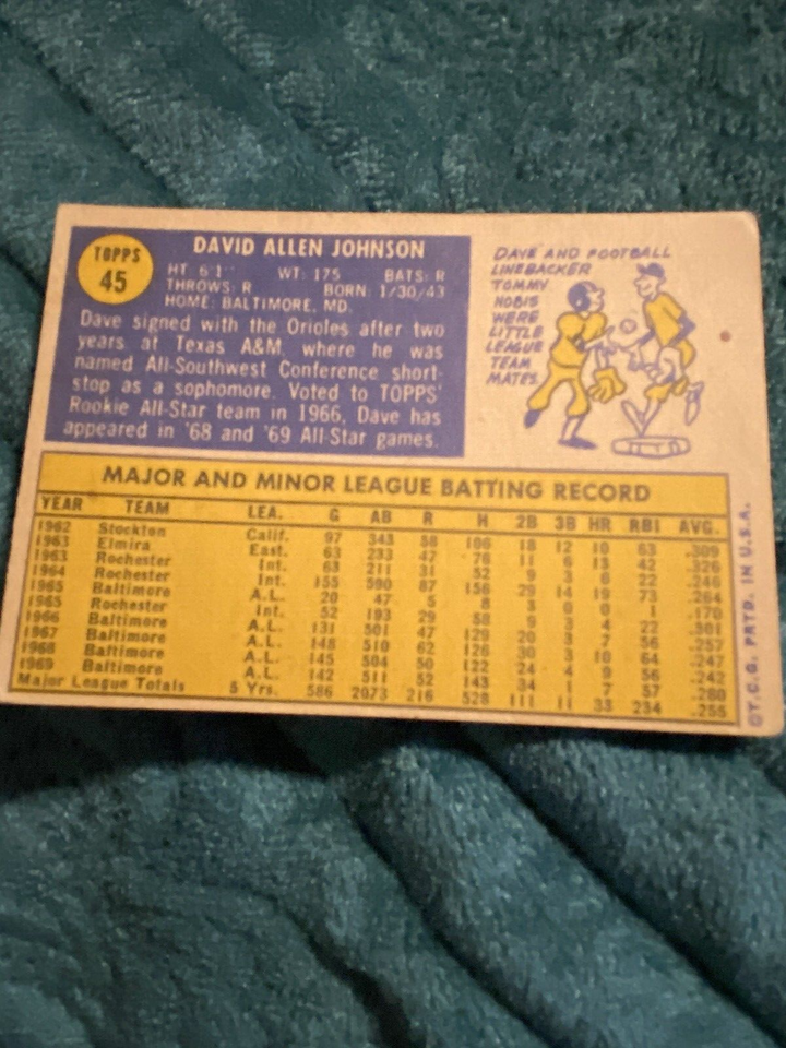 1970 Topps #45 Dave Johnson Baltimore Orioles, Braves, Phillies, Cubs ...