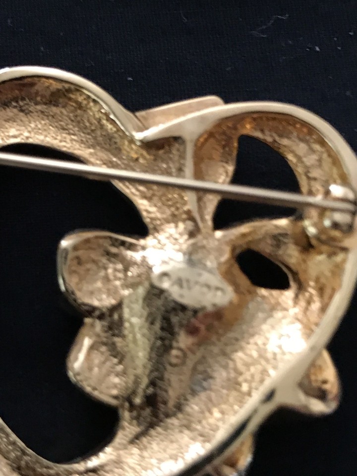 Avon Heart Pin & Bow with July Birthstone Gold Tone (Ruby Rhinestone ...