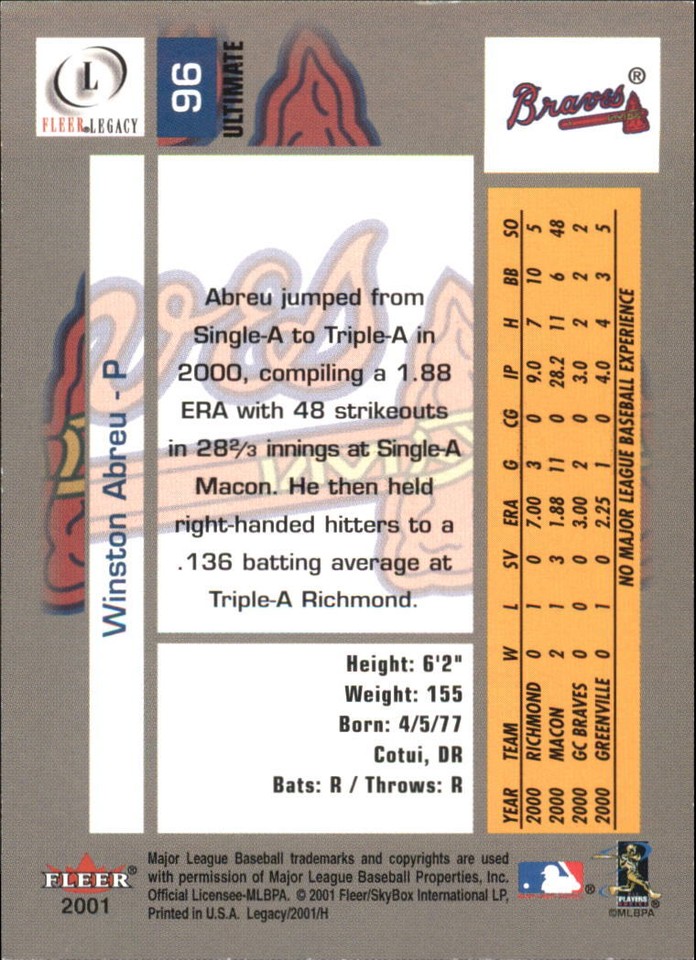 2001 Fleer Legacy Ultimate #96 Winston Abreu /250 - NM-MT | eBay