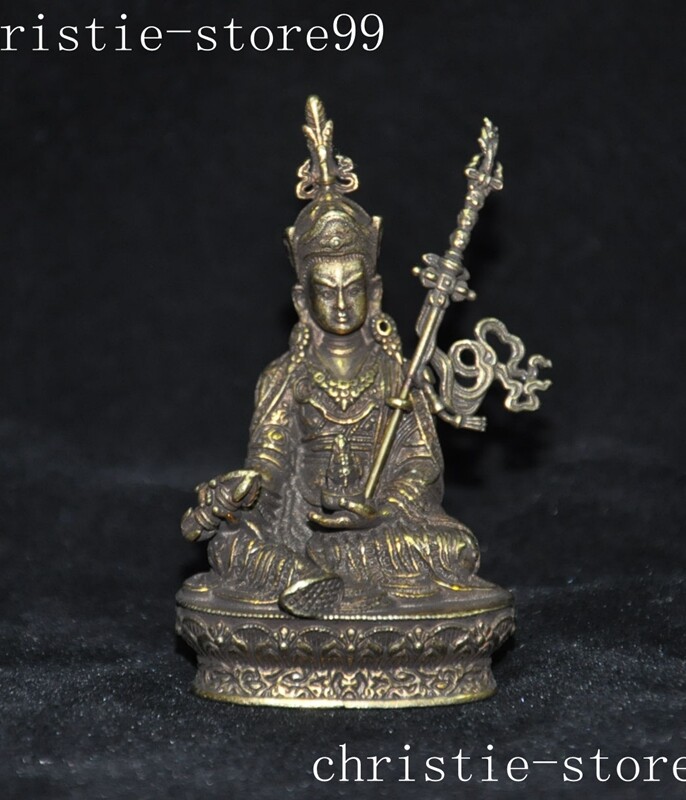 3" Tibetan Buddhism temple bronze Gilt Guru Rinpoche Padmasambhava ...
