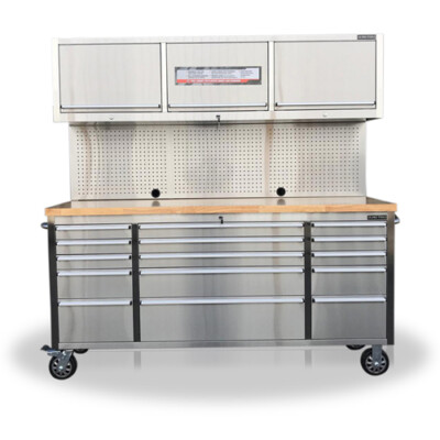 US PRO TOOL CHEST BOX WORKBENCH STAINLESS STEEL WORKSTATION 72" 3 X ...