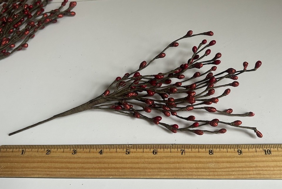 3Pc Red Pip Berries Pip Berry Picks Spray Stems Primitive 10" Valentine ...