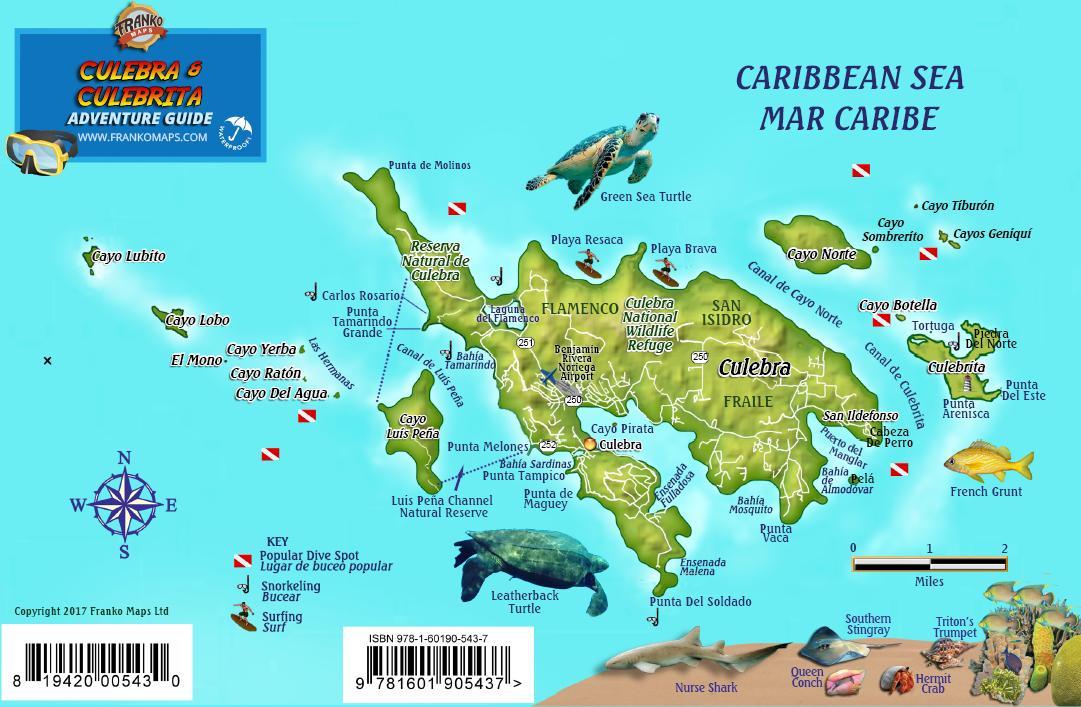Culebra Puerto Rico Dive Map & Fish ID Franko Maps Waterproof Fish Card ...