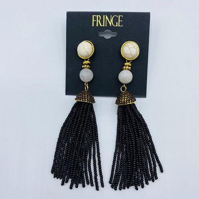 Fringe Brand White Black Bead Strands Dangle Long Earrings New | eBay