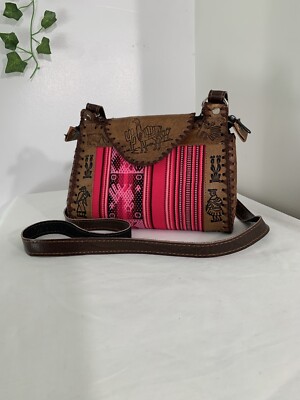 Peruvian Leather Hand Tooled Tribal/Llama Pink Crossbody Adjustable ...