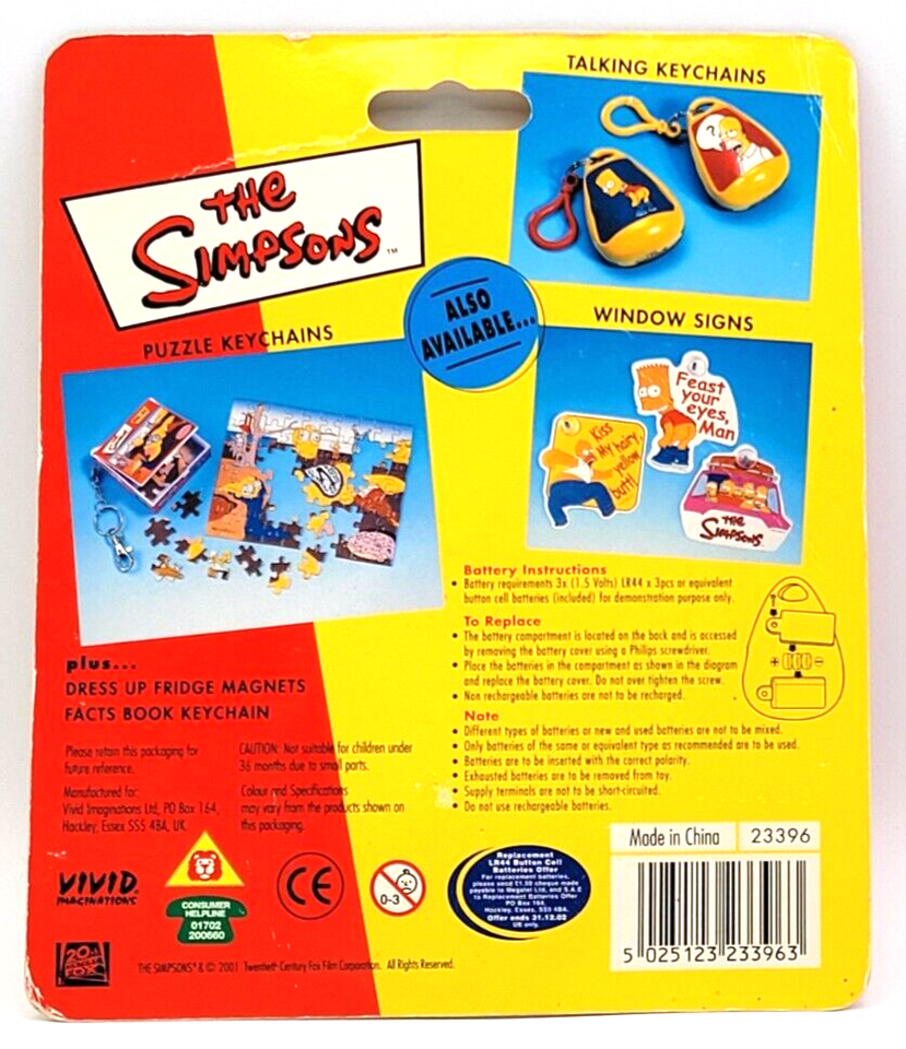 THE SIMPSONS TALKING KEYCHAIN BART SIMPSON NIB SEALED / 3 PHRASES | eBay